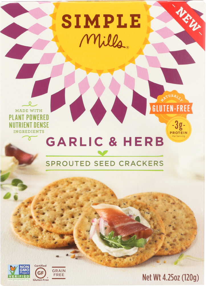 SIMPLE MILLS: Garlic & Herb Sprouted Seed Crackers, 4.25 oz — No Brand ...